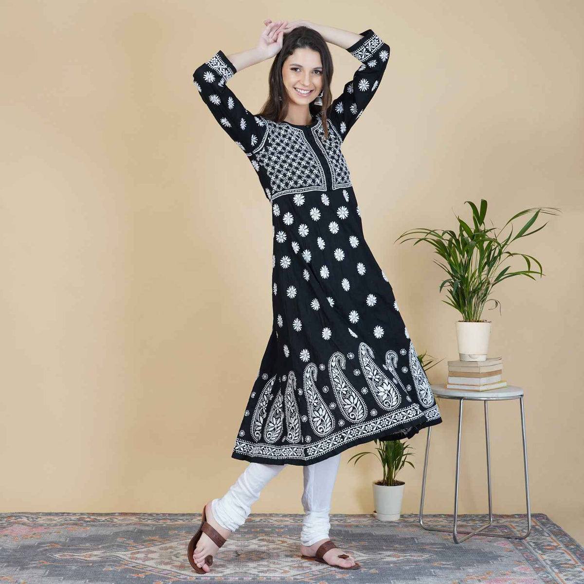 Black cotton chikankari anarkali – Rakhi Apparels